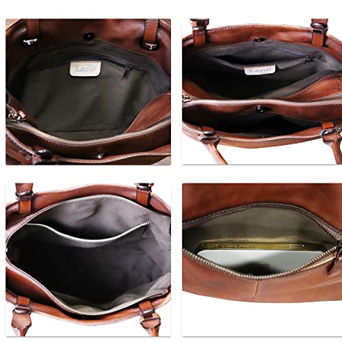 Genuine Leather Handbag Purses for Women Top Handle Bag Lady Work Tote Bags Retro Satchel (Coffee)