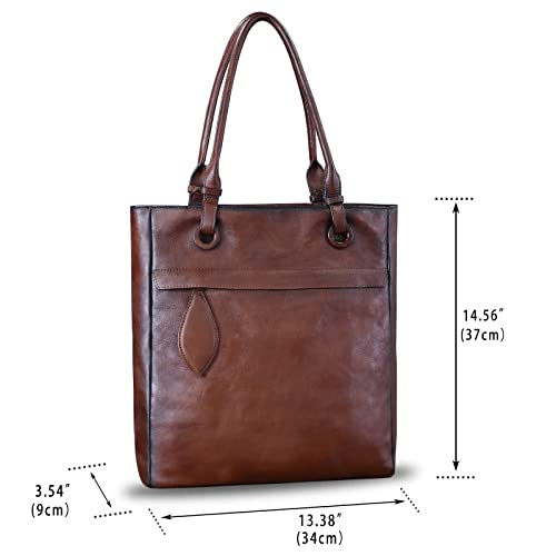 Genuine Leather Handbag Purses for Women Top Handle Bag Lady Work Tote Bags Retro Satchel (Coffee)