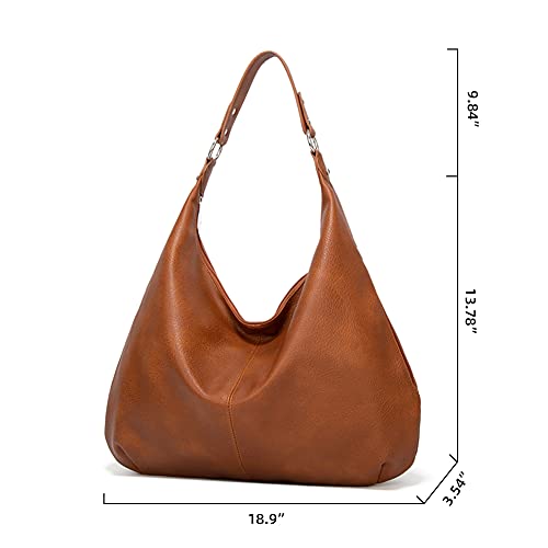 ROUROU Hobo Tote Bag for Women Soft Faux Leather Shoulder Bag Retro Satchel Zipper Closure Handbag Large Capacity Purse