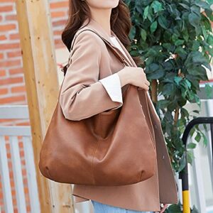 ROUROU Hobo Tote Bag for Women Soft Faux Leather Shoulder Bag Retro Satchel Zipper Closure Handbag Large Capacity Purse