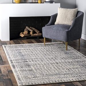 nuloom elodie distressed diamonds area rug, 4′ x 6′, light grey