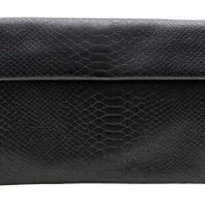 bys2mr Women's Clutch Purse Bags - Flat Envelope Python PU Leather Crossbody Evening Party Wedding Handbag with Chain Strap Black