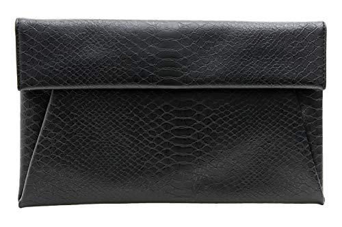 bys2mr Women's Clutch Purse Bags - Flat Envelope Python PU Leather Crossbody Evening Party Wedding Handbag with Chain Strap Black