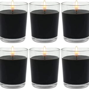 Unscented Black Candles in Glass 3.0oz Soy Wax Votive Candles for Halloween, Dinner Table & Wedding, Set of 6