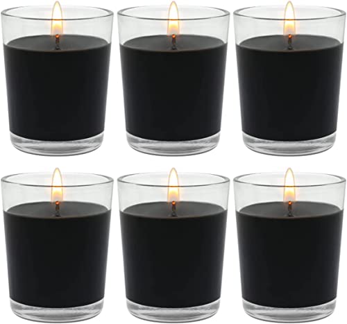 Unscented Black Candles in Glass 3.0oz Soy Wax Votive Candles for Halloween, Dinner Table & Wedding, Set of 6