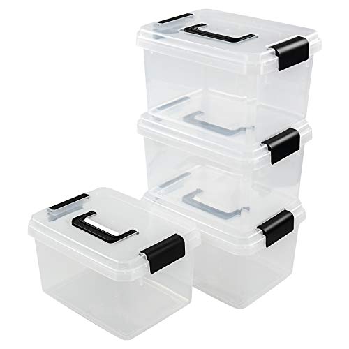 Ortodayes 4 Packs Plastic Box with Lid, Plastic Storage Bin, Small Storage Boxes