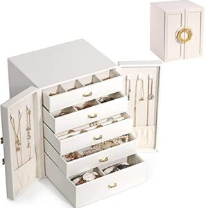 LEFOR·Z Jewelry Box Jewelry Organizer for Women Girls,5-Layer Jewelry Display Storage Case for Earring Necklace Bracelets Rings Watches Jewelry Holder (White)