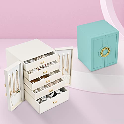 LEFOR·Z Jewelry Box Jewelry Organizer for Women Girls,5-Layer Jewelry Display Storage Case for Earring Necklace Bracelets Rings Watches Jewelry Holder (White)