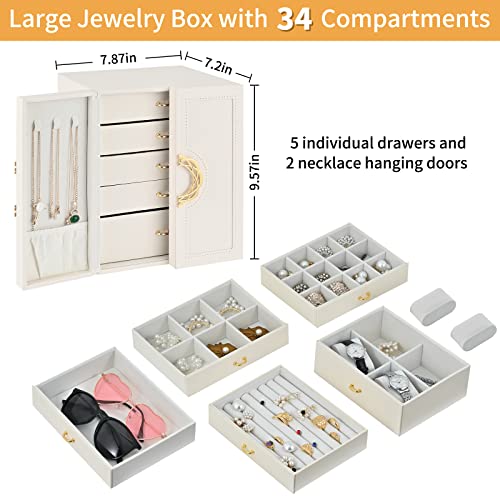 LEFOR·Z Jewelry Box Jewelry Organizer for Women Girls,5-Layer Jewelry Display Storage Case for Earring Necklace Bracelets Rings Watches Jewelry Holder (White)