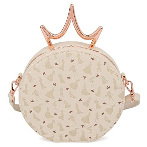 Loungefly Womens Princess Metal Crown Faux Leather Shoulder Handbag Ivory Small