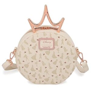 Loungefly Womens Princess Metal Crown Faux Leather Shoulder Handbag Ivory Small