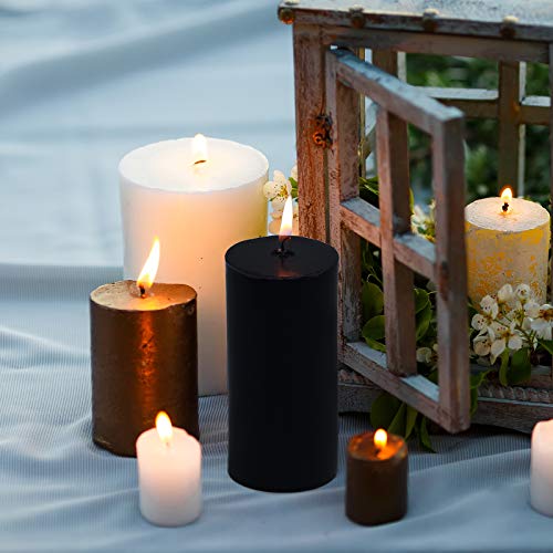 Black Pillar Candles, 12 Packs 2x3 Inch Unscented Dripless Cylinder Candles for Home, Halloween, Party (24 Hour)