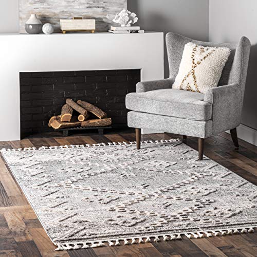 nuLOOM Roxy Textured Diamond Tassel Area Rug, 6' 7" x 9', Grey