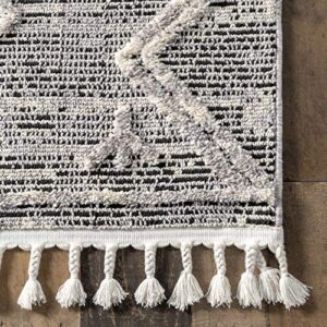 nuLOOM Roxy Textured Diamond Tassel Area Rug, 6' 7" x 9', Grey