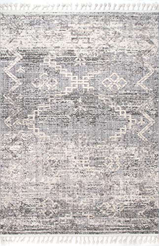 nuLOOM Roxy Textured Diamond Tassel Area Rug, 6' 7" x 9', Grey