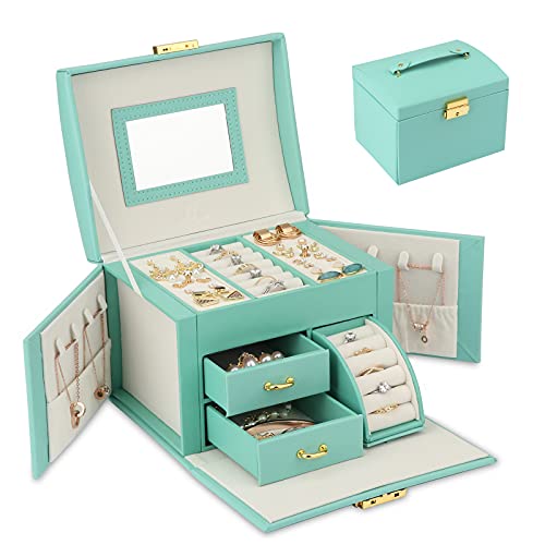 Useeland Jewelry Organizer Box for Mothers Day Gifts, Multifunction Travel Jewelry Case with Mirror, for Bracelets Earrings Rings Necklaces Watches, Gift for Women, Girl, Wife, Mother, Girlfriend