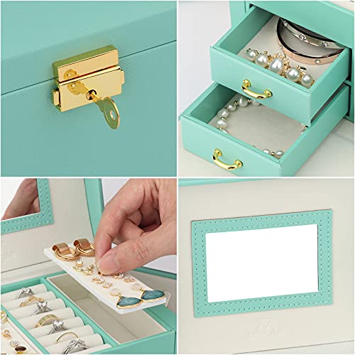 Useeland Jewelry Organizer Box for Mothers Day Gifts, Multifunction Travel Jewelry Case with Mirror, for Bracelets Earrings Rings Necklaces Watches, Gift for Women, Girl, Wife, Mother, Girlfriend