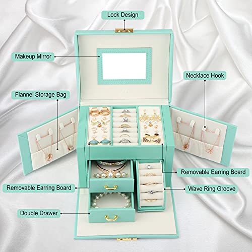 Useeland Jewelry Organizer Box for Mothers Day Gifts, Multifunction Travel Jewelry Case with Mirror, for Bracelets Earrings Rings Necklaces Watches, Gift for Women, Girl, Wife, Mother, Girlfriend