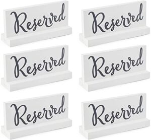 darware wooden reserved signs for tables (6-pack, white); rustic real table signs with sign holders for weddings, special events, and restaurant use