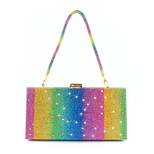 ELABEST Rainbow Rhinestone Evening Clutch Bag Polychrome Handbag Money Purses Sparkling Glisten Crystal Crossbody Shoulder Purse Ladies Wedding Cocktail Party Bag