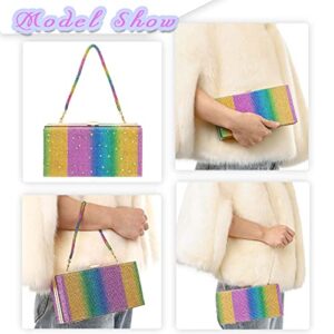 ELABEST Rainbow Rhinestone Evening Clutch Bag Polychrome Handbag Money Purses Sparkling Glisten Crystal Crossbody Shoulder Purse Ladies Wedding Cocktail Party Bag