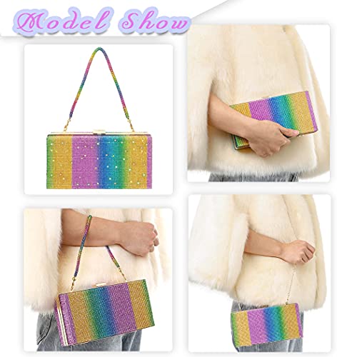 ELABEST Rainbow Rhinestone Evening Clutch Bag Polychrome Handbag Money Purses Sparkling Glisten Crystal Crossbody Shoulder Purse Ladies Wedding Cocktail Party Bag