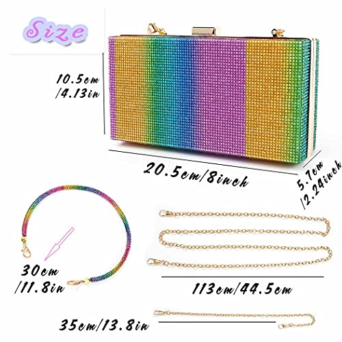 ELABEST Rainbow Rhinestone Evening Clutch Bag Polychrome Handbag Money Purses Sparkling Glisten Crystal Crossbody Shoulder Purse Ladies Wedding Cocktail Party Bag