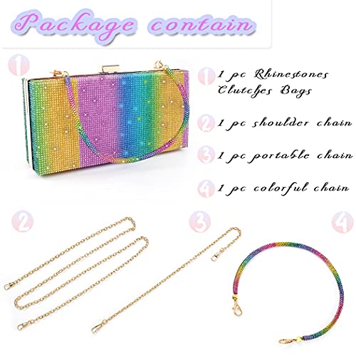 ELABEST Rainbow Rhinestone Evening Clutch Bag Polychrome Handbag Money Purses Sparkling Glisten Crystal Crossbody Shoulder Purse Ladies Wedding Cocktail Party Bag