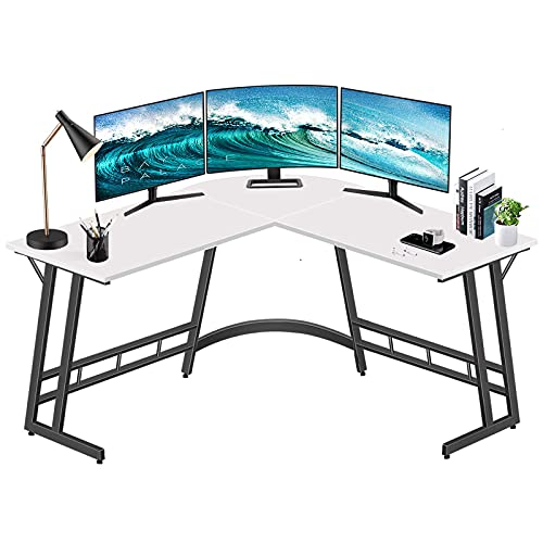 Lufeiya L Shaped Desk White Corner Computer Desks for Small Space Home Office Student Study Bedroom Gaming PC Work,47 Inch Modern L-Shaped Writing Table