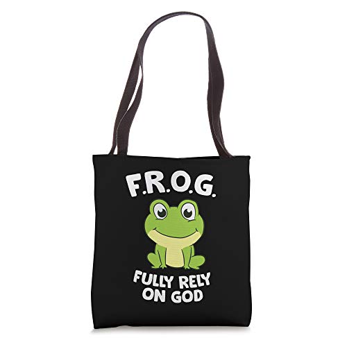 Cute Frog Fully Rely On God Christian Frog Tote Bag