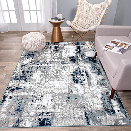 Rugshop Contemporary Abstract Distressed Area Rug 5' x 7' Blue