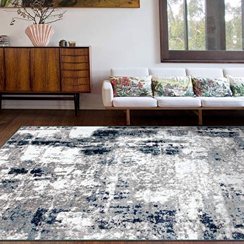 Rugshop Contemporary Abstract Distressed Area Rug 5' x 7' Blue