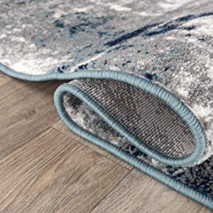 Rugshop Contemporary Abstract Distressed Area Rug 5' x 7' Blue