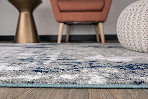 Rugshop Contemporary Abstract Distressed Area Rug 5' x 7' Blue