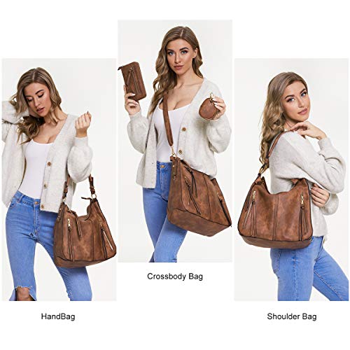 Hobo Handbags for Women Purse Ladies Boho Shoulder Bag Crossbody Bags Brown Vegan Leather