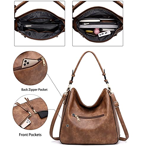 Hobo Handbags for Women Purse Ladies Boho Shoulder Bag Crossbody Bags Brown Vegan Leather