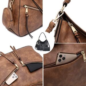 Hobo Handbags for Women Purse Ladies Boho Shoulder Bag Crossbody Bags Brown Vegan Leather