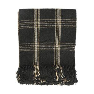 creative co-op plaid black & tan fringed woven cotton blend throw 60 inch x50