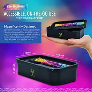 V Syndicate 5" x 2.8" x 1.5" Mini Metal Storage Box with Rolling Tray Lid - Airtight Rolling Tray Lid to Avoid Moisture and Smell - Flex Your Style with 360 Print of Original Interactive Artwork on All Sides (Syndicase 2.0, Cassette)