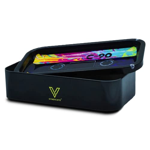 V Syndicate 5" x 2.8" x 1.5" Mini Metal Storage Box with Rolling Tray Lid - Airtight Rolling Tray Lid to Avoid Moisture and Smell - Flex Your Style with 360 Print of Original Interactive Artwork on All Sides (Syndicase 2.0, Cassette)