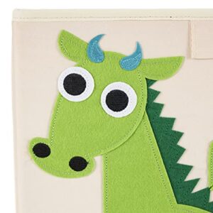 3 Sprouts Kids Childrens 13 Inch Square Felt Green Dragon Foldable Storage Cube Bin with Pink Unicorn Fabric Storage Cube Bin