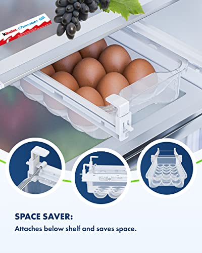 Skywin Refrigerator Egg Drawer - Snap-on Egg Holder for Refrigerator Organizes and Protects Eggs - Adjustable and Space Saving Egg Storage Container For Refrigerator