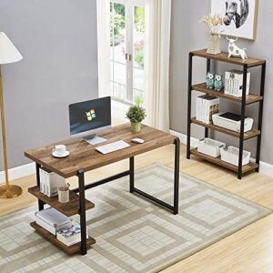 FOLUBAN Computer Desk, Home Office Desk with 2 Storage Shelves on Left or Right, Modern Writing Desk, Simple Wooden Study Table, Oak 55 inch.