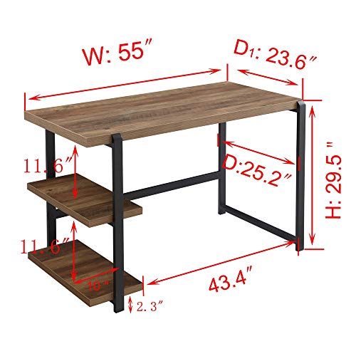 FOLUBAN Computer Desk, Home Office Desk with 2 Storage Shelves on Left or Right, Modern Writing Desk, Simple Wooden Study Table, Oak 55 inch.