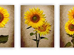 Barri Design Sunflower Decor Wall Art Prints Set of 3(8" x 10" Sunflowers Canvas Wall Art Sunflower Wall Pictures for Bedroom Kitchen Living Room Wall Decorations (Unframed)