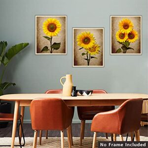 Barri Design Sunflower Decor Wall Art Prints Set of 3(8" x 10" Sunflowers Canvas Wall Art Sunflower Wall Pictures for Bedroom Kitchen Living Room Wall Decorations (Unframed)