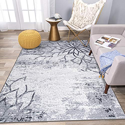 Rugshop Modern Floral Abstract Non Skid (Non Slip) Area Rug 7'10" x 10' Gray