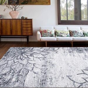 Rugshop Modern Floral Abstract Non Skid (Non Slip) Area Rug 7'10" x 10' Gray