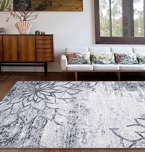 Rugshop Modern Floral Abstract Non Skid (Non Slip) Area Rug 7'10" x 10' Gray