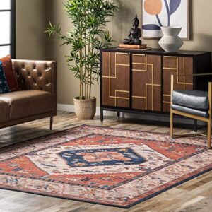 nuloom carolyn machine washable tribal motif area rug, 8′ x 10′, rust